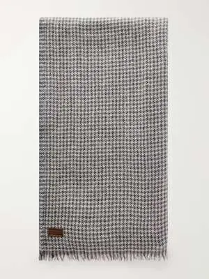Canali Houndstooth Wool And Cashmere-blend Scarf - Gray