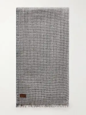 Canali Houndstooth Wool And Cashmere-blend Scarf - Gray
