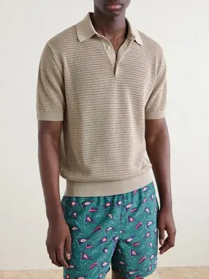DRAKE'S Mesh-knit Cotton Polo Shirt