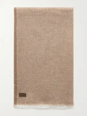 Canali Herringbone Wool And Cashmere-blend Scarf - Neutrals