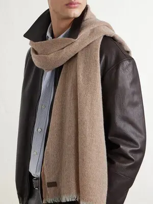 Canali Herringbone Wool And Cashmere-blend Scarf