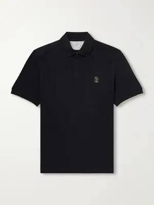 Brunello Cucinelli Logo-print Cotton-piqué Polo Shirt - Black