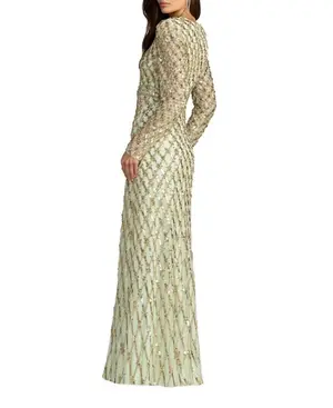 Mac Duggal Long Sleeve High Neck Embellished Gown