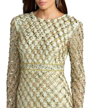 Mac Duggal Long Sleeve High Neck Embellished Gown