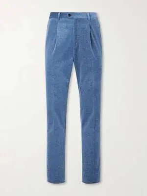 Brunello Cucinelli Straight-leg Pleated Cotton-velvet Suit Trousers - Blue