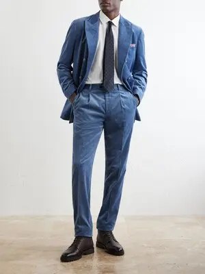 Brunello Cucinelli Straight-leg Pleated Cotton-velvet Suit Trousers