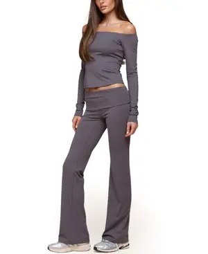 EDIKTED Oriane Foldover Flared Leggings - Gray