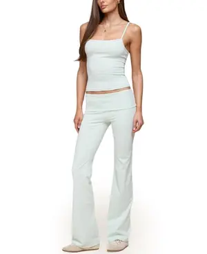 EDIKTED Oriane Foldover Flared Leggings - Mint