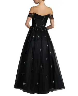 Mac Duggal Pearl Embellished Off The Shoulder Ball Gown