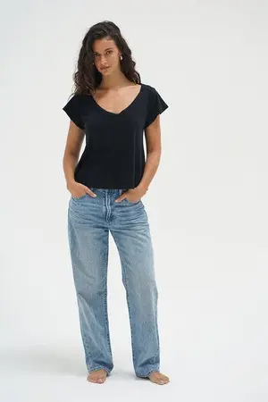 Lna Kaden Cotton V Neck - Black