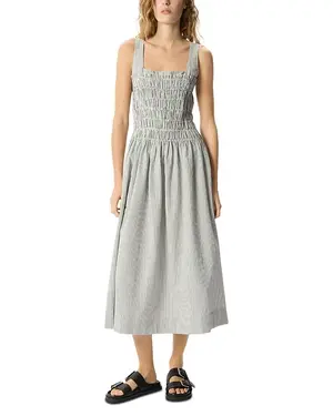 Whistles Seersucker Ruched Bodice Dress - White Multi