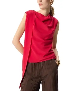 Whistles Cowl Neck Silk Drape Top - Red