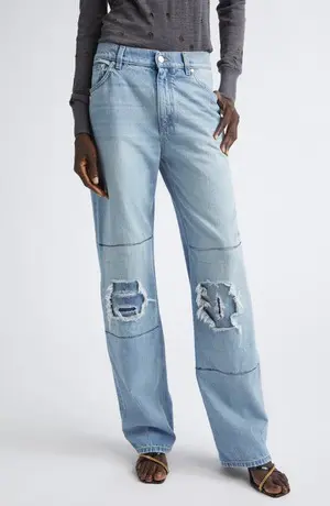Stella McCartney Distressed Patched Straight Let Jeans