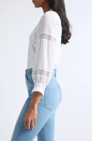 Veronica Beard Bellamie Lace Inset Cotton Top - White