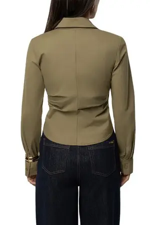 JLUXLABEL Asymmetrical Button-up Blouse - Olive