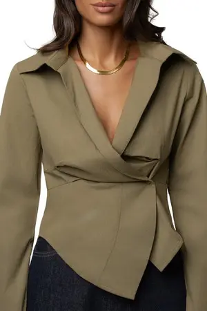 JLUXLABEL Asymmetrical Button-up Blouse - Olive
