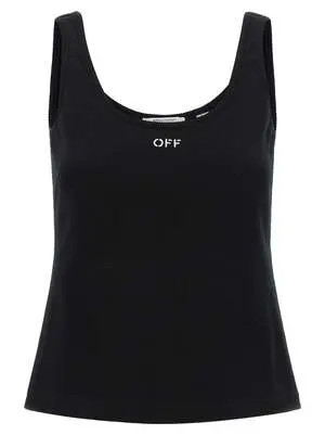 Off-White Ribbed Cotton Tank Top With Embroidered Logo - Black