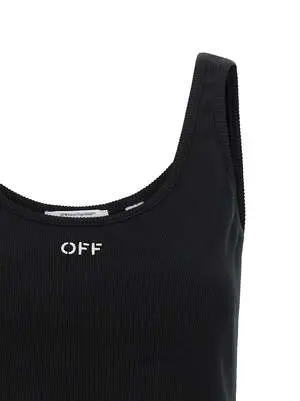 Off-White Ribbed Cotton Tank Top With Embroidered Logo