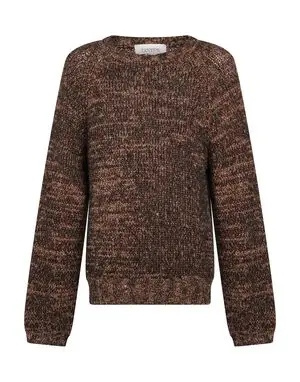 LANEUS Mélange Crewneck Sweater In Alpaca Wool And Organic Cotton Blend - Beige