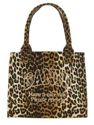 GANNI GANNI Leopard Print Recycled Cotton Shopping Bag Brown