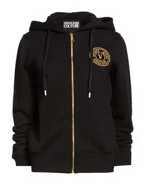 Versace Cotton Terry Zip Up Hoodie With Metallic Logo
