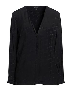 Armani Exchange Satin Logo-print V-neck Long Sleeve Shirt - Black