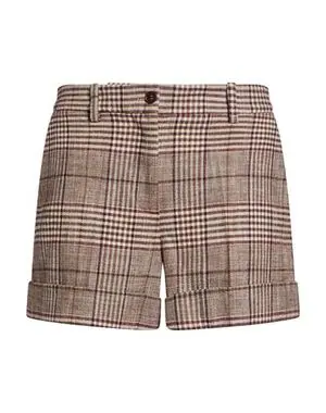 P.a.r.o.s.h High-waisted Plaid Wool Blend Shorts - Beige