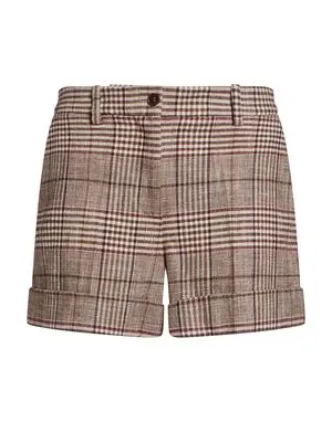 P.a.r.o.s.h High-waisted Plaid Wool Blend Shorts - Beige