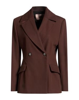 CARLA G. Chocolate Polyester Viscose Elastane Blazer - Chocolate Brown