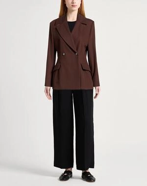 CARLA G. Chocolate Polyester Viscose Elastane Blazer - Chocolate Brown