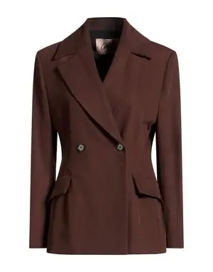 CARLA G. Chocolate Polyester Viscose Elastane Blazer - Chocolate Brown