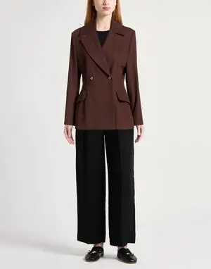 CARLA G. Chocolate Polyester Viscose Elastane Blazer - Chocolate Brown