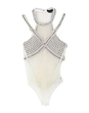 Elisabetta Franchi Polyamide And Elastane Bodysuit With Glitter And Appliqués - Ivory