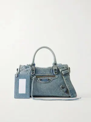Balenciaga Le City Small Embellished Denim Shoulder Bag - Blue