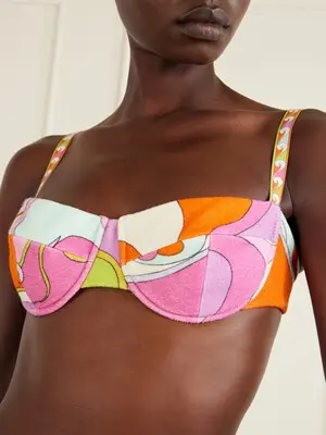 Emilio Pucci Printed Cotton-terry Balconette Bikini Top