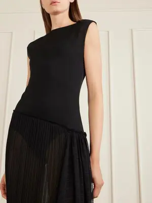 Balmain Draped Mesh-jersey Midi Dress