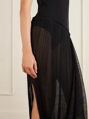 Balmain Draped Mesh-jersey Midi Dress