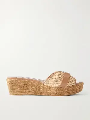 JIMMY CHOO Leda Raffia And Leather Platform Espadrilles