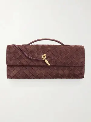 Bottega Veneta Andiamo Long Intrecciato Suede Clutch - Brown