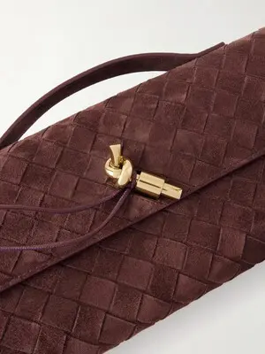 Bottega Veneta Andiamo Long Intrecciato Suede Clutch - Brown
