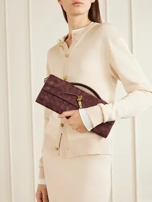 Bottega Veneta Andiamo Long Intrecciato Suede Clutch - Brown