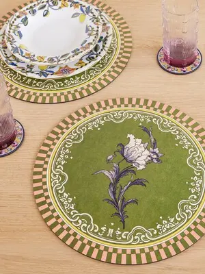 La DoubleJ Set Of Two Painted Wood Placemats - Green