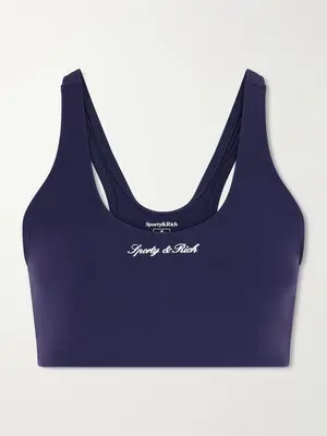SPORTY & RICH Logo-appliquéd Stretch Sports Bra - Blue