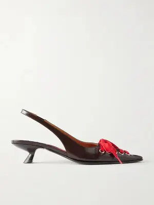Marni Kat Lace-up Leather Slingback Pumps - Brown