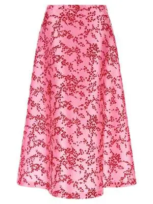 Alberta Ferretti Mikado Floral Print Midi Skirt - Pink