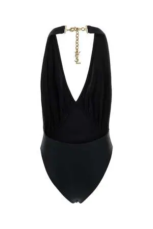Saint Laurent Halter Neck Swimsuit With Gold Tone Chain Detail