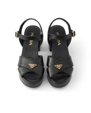 Prada Nappa Leather Platform Sandals With Ankle Strap And Logo Detail - Black