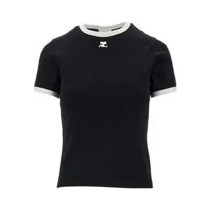 COURREGES Cotton T-shirt With Contrasting Tris Woan