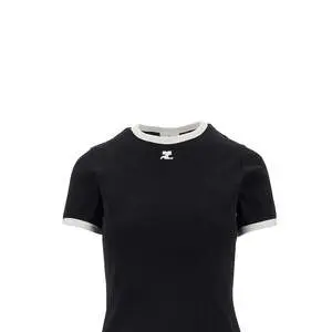COURREGES Cotton T-shirt With Contrasting Tris Woan