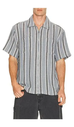 Brixton The Dexter Textured Stripe Short Sleeve Shirt In . Also